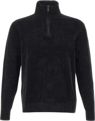 Roberto Ricci Design Pull en maille velours &agrave; demi-zip - Homme - Sweatshirts et sweats &agrave; capuche - Noir - Taille: XL
