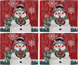 BESPORTBLE DOITOOL Weihnachts Tischset 4 St&uuml;ck aus Baumwoll Leinen Bunte Geschirrmatten mit Schneemann Stickerei Dekoratives Platzset f&uuml;r Zuhause und Festessen