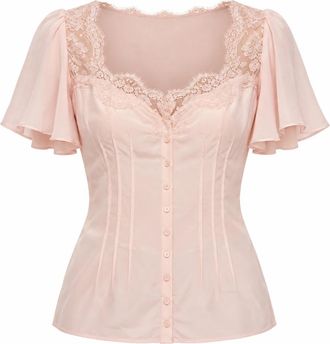 Dolce & Gabbana Seidenbluse mit Spitzendetails - - Blouses & Shirts - Damen - Rosa - M
