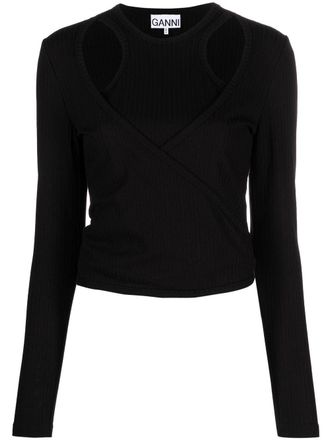 Ganni blouse cache-coeur en maille nervur&eacute;e - Noir