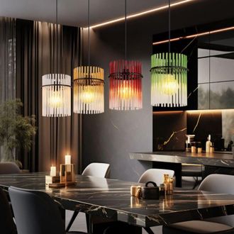 Globo Lighting Led Pendelleuchte Esstischlampe H&auml;ngelampe 4 flammig Wohnzimmerlampe, Glas gr&uuml;n brombeer amber klar, 4x 7W 4x 806lm warmwei&szlig;, LxH 110 x 140 cm