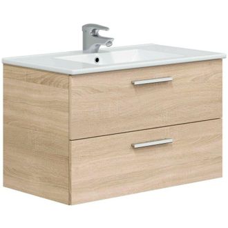 Dmora Badezimmerm&ouml;bel Felix, Badezimmerschrank, Mehrzweckschrank, H&auml;ngeschrank mit Spiegel, 80x45 h50 cm, Eiche - Dmora