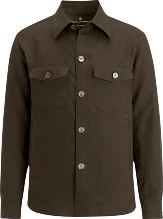Oscar Jacobson Homme, Chemises, Brun, Taille: XL Maverick Linen Overshirt