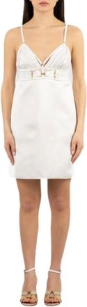 Elisabetta Franchi Femme, Robes, Blanc, Taille: 42 FR Mini-robe en satin duchesse avec bretelles &eacute;lastiques