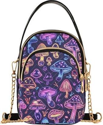 Mnsruu Sac à bandoulière pour femme - Motif champignons - Violet - Sac à dos à bandoulière avec sangle réglable