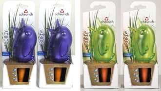 Scheurich Wasserspender B&ouml;rdy S | 4er Set Lila/Gr&uuml;n | 90 ml F&uuml;llmenge | Bew&auml;sserungskugel klein mit Ton Fu&szlig; | Wasserspender Pflanzen und Blumen Terrakotta Stiel