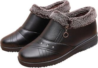 Generic Chaussures dhiver pour Femme Plates Chaussures De Marche en Cuir Doublure en Peluche Chaude Fermeture &Eacute;clair Semelle Antid&eacute;rapante Confortables Automn