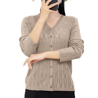 Generic Pull en laine m&eacute;lang&eacute;e &agrave; col en V pour femme - Cardigan d&eacute;contract&eacute; en tricot &agrave; manches longues, camel, Taille XL