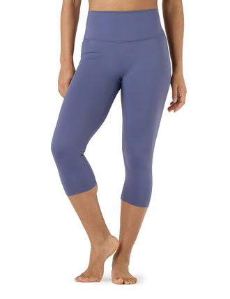Lapasa Damen Capri 3/4 Sport Leggings hoher Bund Push Up High Waist Taschen L02A1 (ohne Tasche: Stahlblau, XXL)