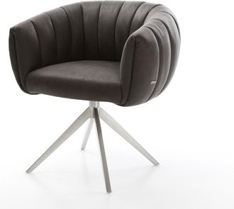 DELIFE Drehstuhl Jada-Flex Mikrofaser Anthrazit Vintage Kreuzgestell breit Edelstahl 360&deg; drehbar Wippfunktion Taschenfederkern, Esszimmerst&uuml;hle