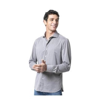 Orian Taupe Samt Hemd Langarm - - Shirts - Herren - Grau - 2XL