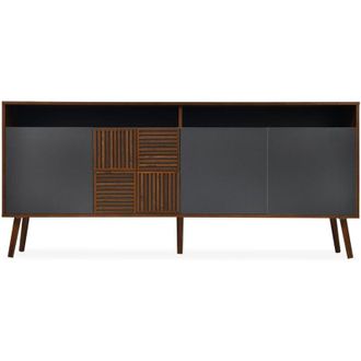 Menzzo Buffet moderne avec portes battantes Jarvis Bois fonc&eacute; et Gris