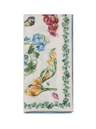 Ferragamo Womens Silk Scarf Eden Print Ivory-Light Blue Ivory/light Scarfs