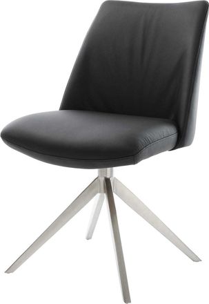 DELIFE Esszimmerstuhl Elso-Flex Kreuzgestell breit Edelstahl Echt-Leder Schwarz 360&deg; drehbar Wippfunktion Taschenfederkern