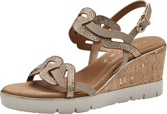 Tamaris Damen Plateau Sandalen Vegan Keilabsatz Sommer; ALMOND/braun; 40