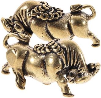 Healifty Lot de 2 Porte-Cl&eacute;s Pendentifs en Laiton Petit Ornement Vache &agrave; Ventre Rond D&eacute;coration Artisanale DIY pour Maison Bureau Collection Feng Shui Attirant