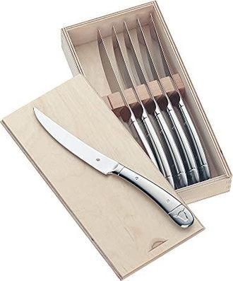 WMF Steakmesser Set 6-teilig, Pizzamesser, Cromargan Edelstahl poliert, Steak Messer, Wellenschliff, sp&uuml;lmaschinengeeignet, in Holzbox