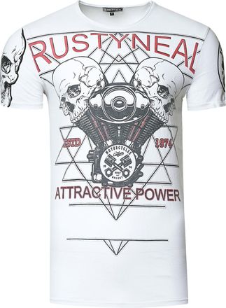 Rusty Neal Herren T-Shirt Front Print Rocker Skull Light Washed Rundhals bis 3XL 261, Farbe:Weiß, Größe:L