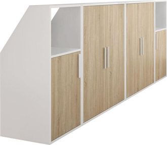 Vente-Unique Meuble sous pente 6 portes et 2 niches - Blanc et naturel - ADEZIO