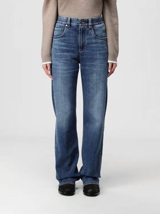 Brunello Cucinelli Jean droit &agrave; taille haute en denim avec d&eacute;tail Monili