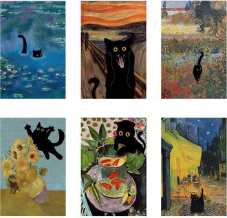 Generic 6pcs Black Pet Cat Vintage Art Background Poster Leinwand Poster Wandkunst Dekordruck Bild Gem&auml;lde F&uuml;r Wohnzimmer Schlafzimmer Dekoration Unframe08x12
