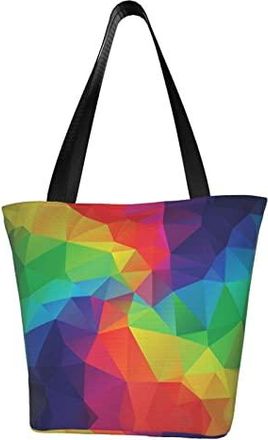 AOOEDM Sac fourre-tout r&eacute;utilisable imprim&eacute; g&eacute;om&eacute;trique arc-en-ciel femmes sac &agrave; main d&eacute;contract&eacute; sacs &agrave; bandouli&egrave;re pour faire les courses &eacute;picerie voyage &agrave;