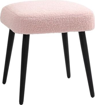 HOMCOM Tabouret de pied Tabouret de maquillage carr&eacute; Repose-pieds avec aspect cachemire, pieds en acier, pour salon, chambre &agrave; coucher, rose, 42 x 42 x 47 cm