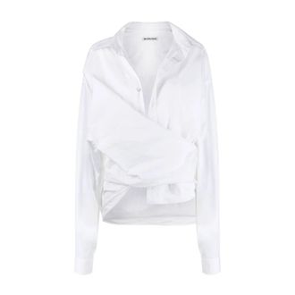 Balenciaga Wei&szlig;es Wickelhemd Langarm Baumwolle - - Blouses & Shirts - Damen - Wei&szlig; - M