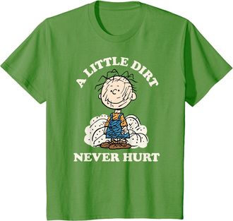 Peanuts Pigpen Little Dirt Never Hurt T-Shirt - Offizielles Lizenzprodukt - Cartoon T-Shirt - Blau - S - Kurzarm - Unisex - EU 38/40 - Crew-Ausschnitt - Regul