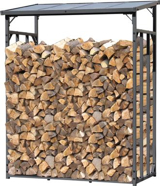 Quick Star Metall Kaminholzregal Anthrazit 143 x 70 x 185 cm Garten Kaminholzunterstand 1,8 m&sup3; / 2,5SRM Kaminholzlager Stapelhilfe Aussen