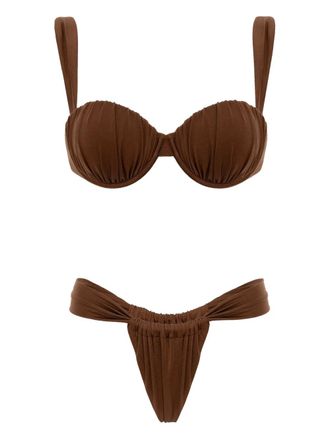 Noire Swimwear bikini &agrave; fronces - Marron