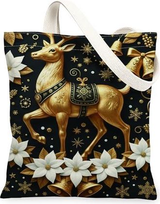 Generic Sacs fourre-tout en toile avec motif floral élégant et léger et lavable avec bandoulière pour les vacances, noir, 13x15 Inch