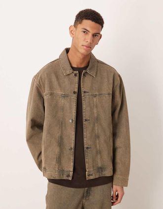 Asos Jeansjacke in brauner Acid-Waschung, Kombiteil-Brown