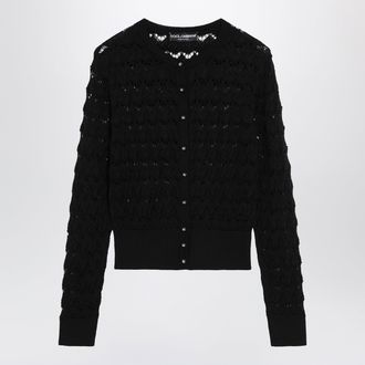 Dolce & Gabbana Lochstrick-Cardigan aus Schurwolle in Schwarz