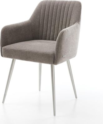 DELIFE Esszimmerstuhl Greg-Flex Strukturstoff Soft Taupe 4-Fu&szlig; konisch Edelstahl Taschenfederkern, Esszimmerst&uuml;hle