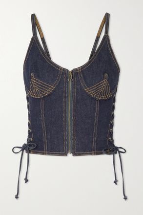 Jean Paul Gaultier Haut Fa&ccedil;on Corset En Jean &Agrave; Surpiq&ucirc;res Et &Agrave; Lacets - Bleu