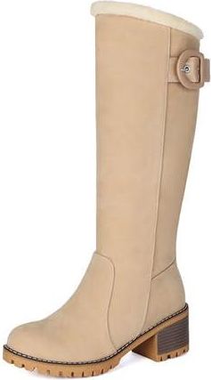 Generic Bottes hautes pour femme - Chaudes et extensibles - En daim synth&eacute;tique - Doublure en fausse fourrure - Talon &eacute;pais - Fermeture &eacute;clair lat&eacute;rale - Anti