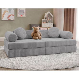 Best Mobilier Ines - canap&eacute; droit 2 places en velours c&ocirc;tel&eacute; - gris