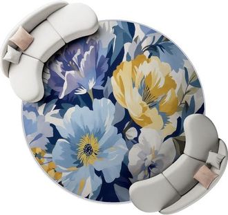 Generic Gris-Bleu Tapis de Salon Rond 100 cm, Fleurs Tulipes P&eacute;tales Tapis Chambre Antid&eacute;rapant Lavable, Ne Perd Pas Ses Poils Moelleux Moquette pour Chambre 