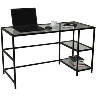 Dmora Schreibtisch Doris, Mehrzweckschreibtisch, B&uuml;rotisch f&uuml;r pc, Eckschreibtisch, 130x60h75 cm, Schwarz, mit verst&auml;rkter Verpackung - Dmora