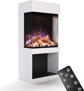 Glow Fire Kaminofen PR12 mit realistischem 3D E-Motion LED-Feuer - Stand-Elektrokamin mit Heizung und Kaminfeuer, Knistereffekt & Timer, max. 1500 W, 61,5x130x4