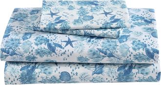 Beatrice Home Fashions Mikrofaser-Bettw&auml;sche-Set mit K&uuml;stendruck, weich, bequem, 30,5 cm Tiefe Taschen, Kingsize, nautische Schildkr&ouml;ten