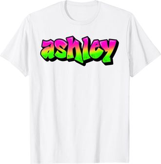 BDAZ Ashley Graffiti Personalisierter Name Gr&uuml;n Rosa Frauen M&auml;dchen T-Shirt