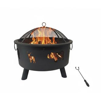 Relaxdays Relaxdays Feuerschale, &Oslash; Schale 64 cm, Funkenschutz, Sch&uuml;rhaken, Stahl, Tier-Design, Feuerstelle Garten, schwarz