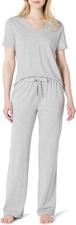Amazon Essentials Ensemble de Vêtements de Nuit, Pantalon et T-shirt à Manches Courtes en Mélange de Coton Doux Femme, Gris Medio Mezcla, XXL