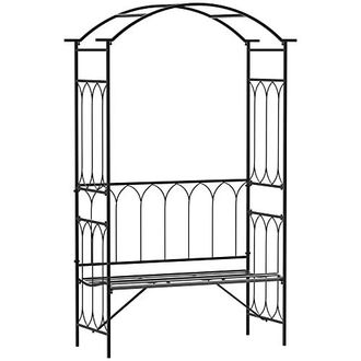 OUTSUNNY Arche &agrave; rosiers avec Banc pour 2 Personnes, Arceau &agrave; rosiers, Arche de Jardin pour Plantes grimpantes, pour Jardin terrasse Cour, 115 x 50 x 203 cm, N
