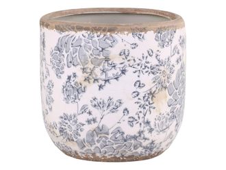Chic Antique Melun Opal &Uuml;bertopf Blumentopf mit Franz. Muster Blau Creme Vase Kanne Krug Pflanztopf Wasserdicht innen lasiert versch. Gr&ouml;&szlig;en und Formen (Topf 65603