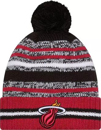 New Era Miami Heat Sideline Sport Strickm&uuml;tze mit B&uuml;ndchen, rot gestreift, NBA Cheer Cuff Knit Cap
