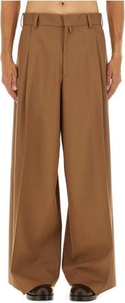 Dries Van Noten Homme, Pantalons, Beige, Taille: M Wide-Leg Pleated Pantalons