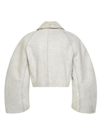 Diesel Womens Cropped Crackled Leather Jacket Beige Sheepskin Bomber